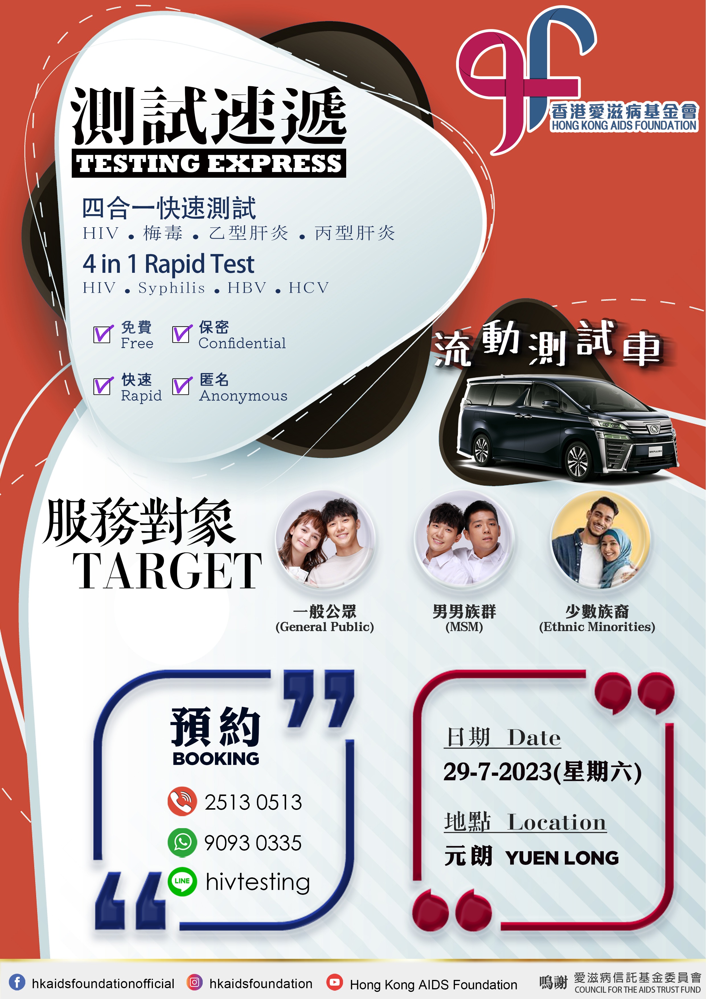 [元朗人Say個hi] -愛滋病基金會七月流動測試車服務- 5合1測試附送domdom | LIHKG 討論區