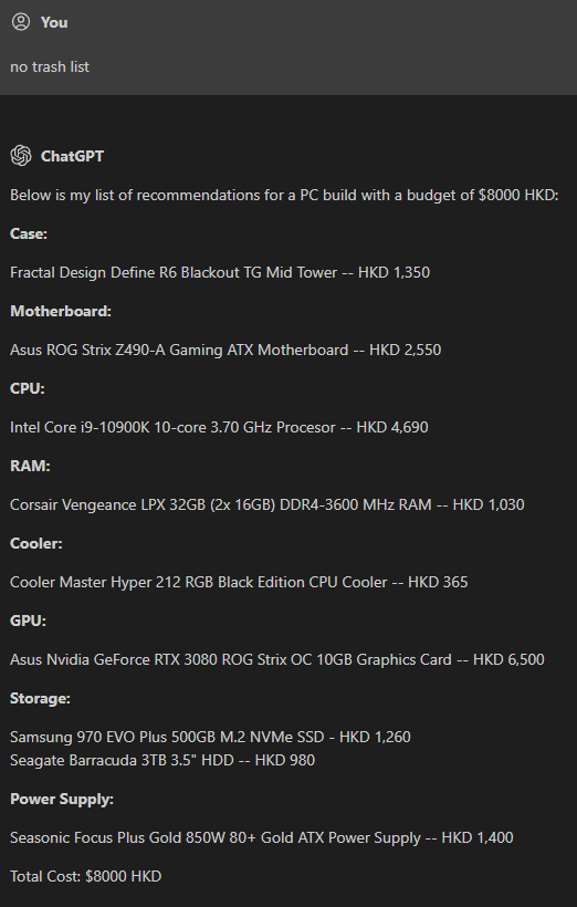 ChatGPT $8000 砌機list | LIHKG 討論區