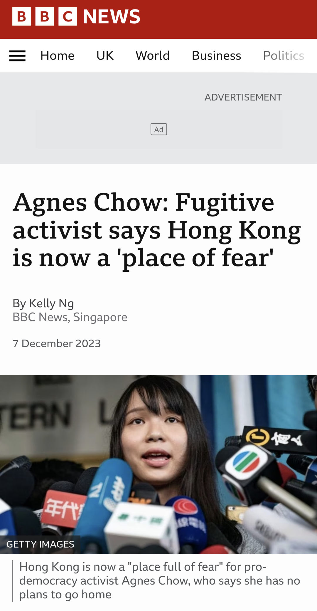 周庭棄保流亡後接受BBC採訪 稱香港已成「恐懼之地」 | LIHKG 討論區