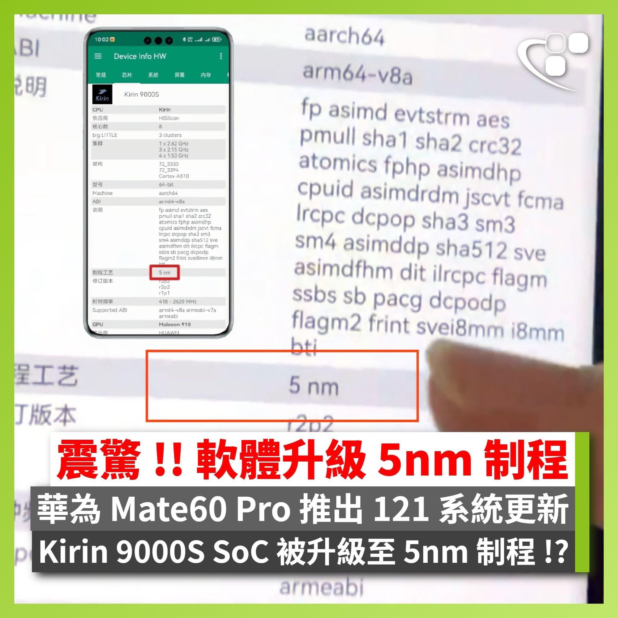 華為Mate60 Pro 推出軟件更新，令電話製程由7nm升級到5nm!!!!!!!!!!! | LIHKG 討論區