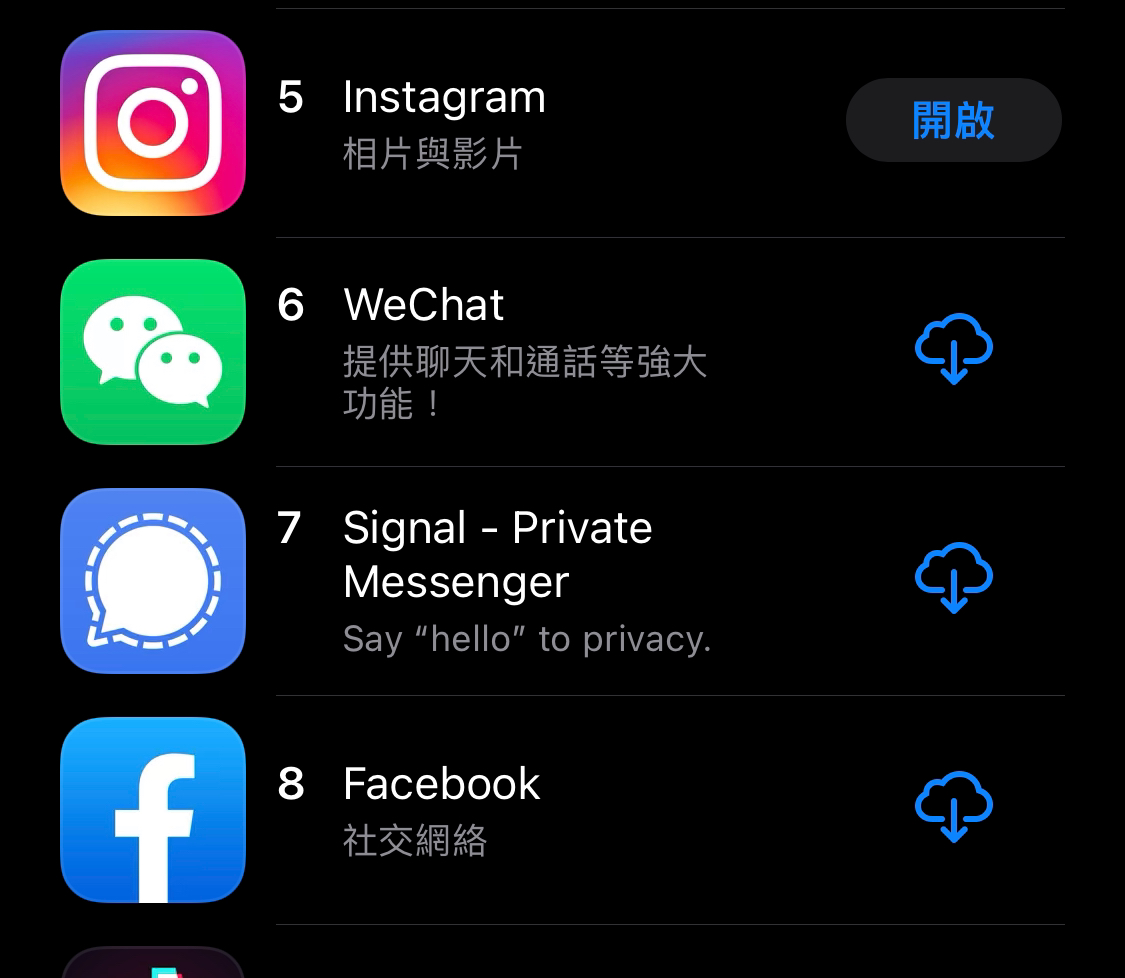 signal app store 上返 top 10 | LIHKG 討論區