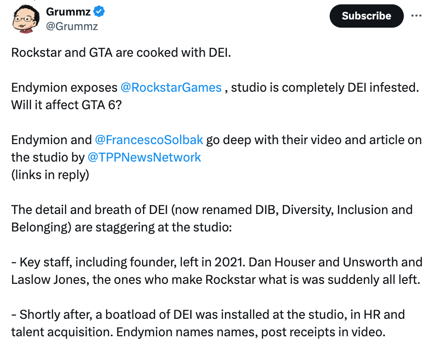 GTA 6》或受「覺醒文化」影響 反DEI 先峰Grummz 爆料引關注 | LIHKG 討論區